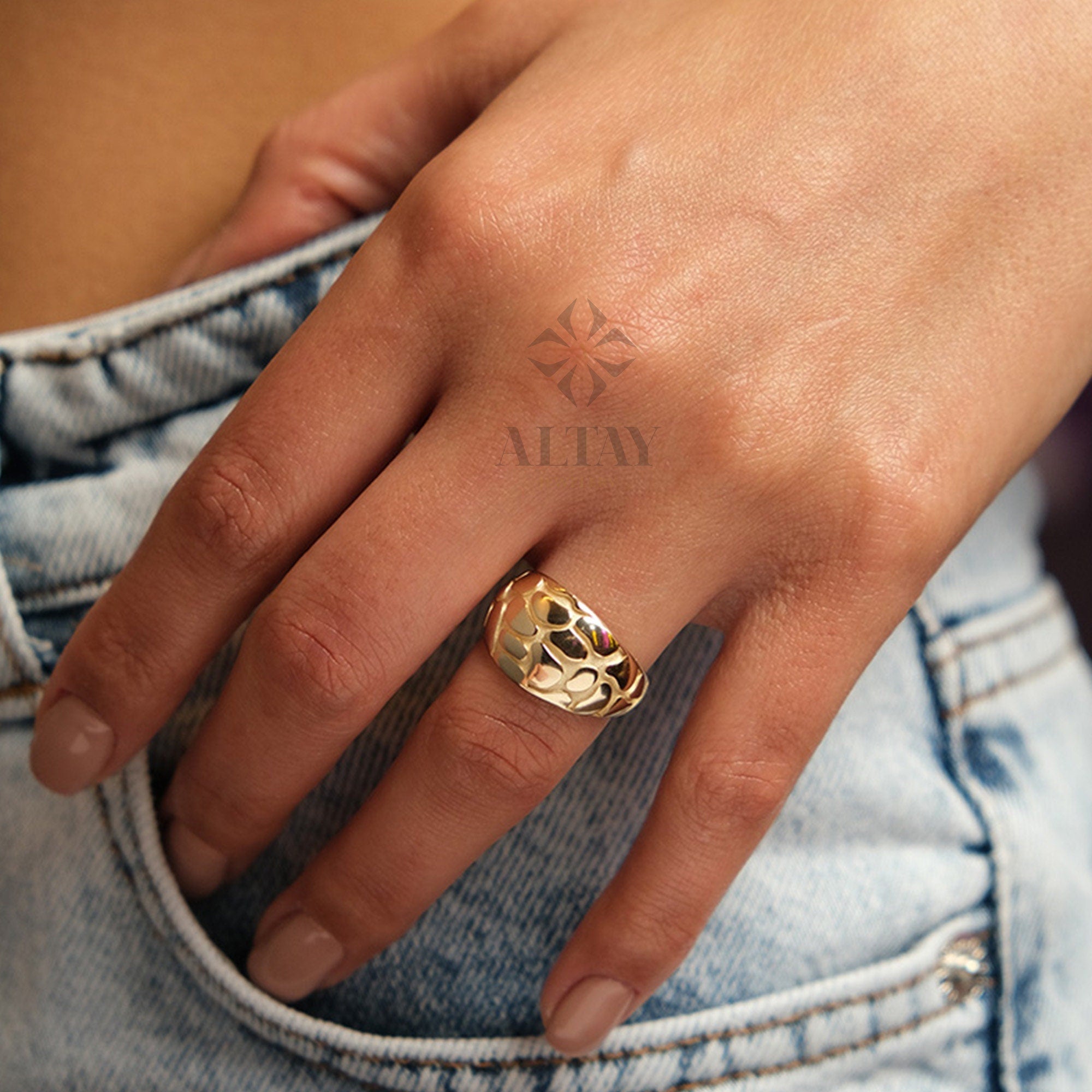 14K Gold Snake Ring, Dome Snake Band