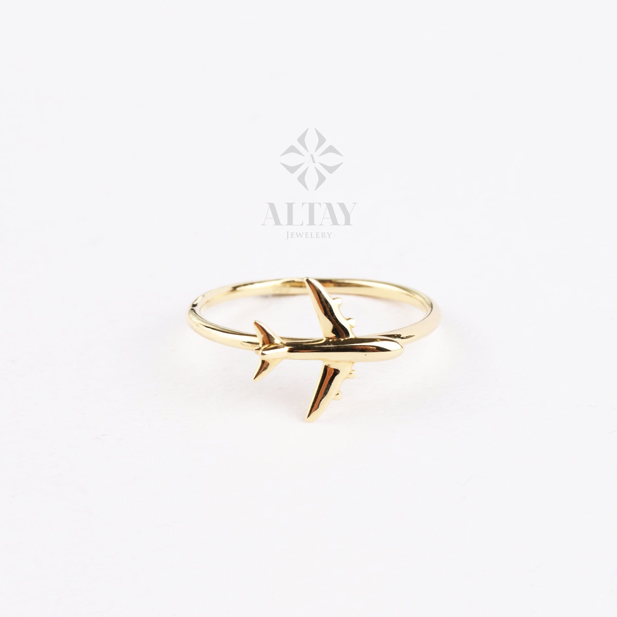 14K Solid Gold Airplane Ring, Aviation Gifts