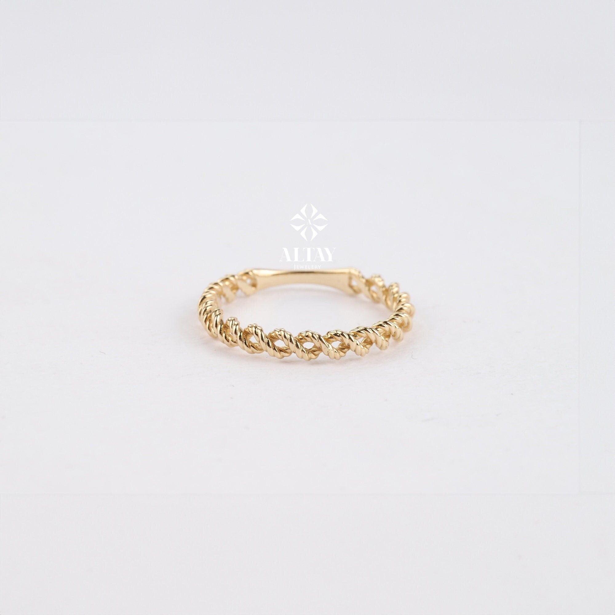 14K Gold Twisted Rope Ring, Braided Gold Band